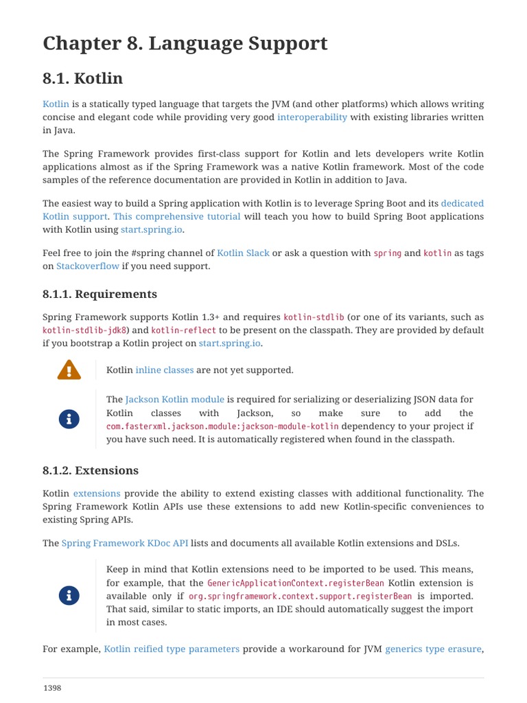 Spring Framework Optimize Chapter 8 Language Support Pdf Spring Framework Constructor