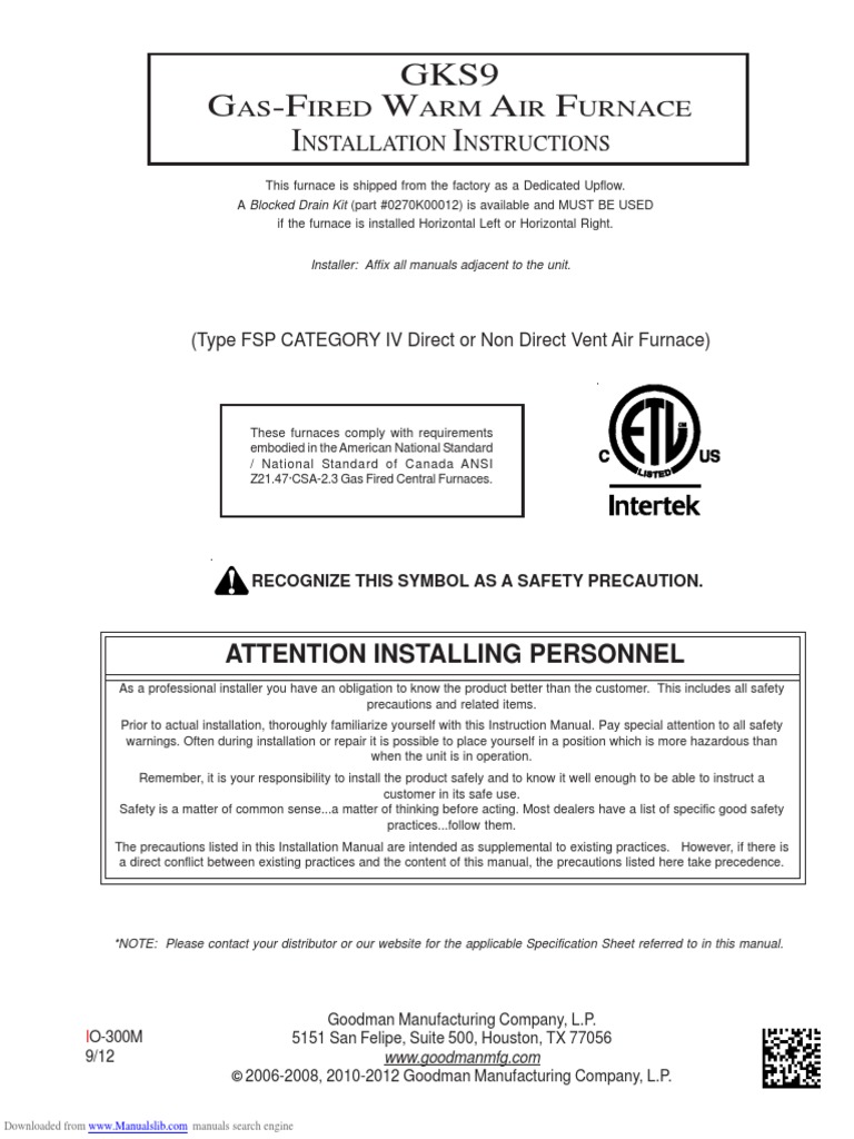 Gks9 Installation Instructions | PDF | Combustion | Internal Combustion ...
