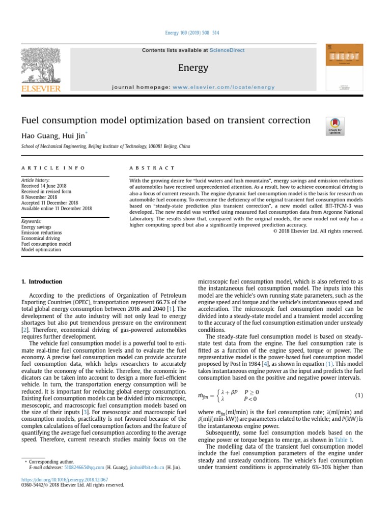 Guang, Jin - Fuel Consumption Model Optimization Based On Transient ...