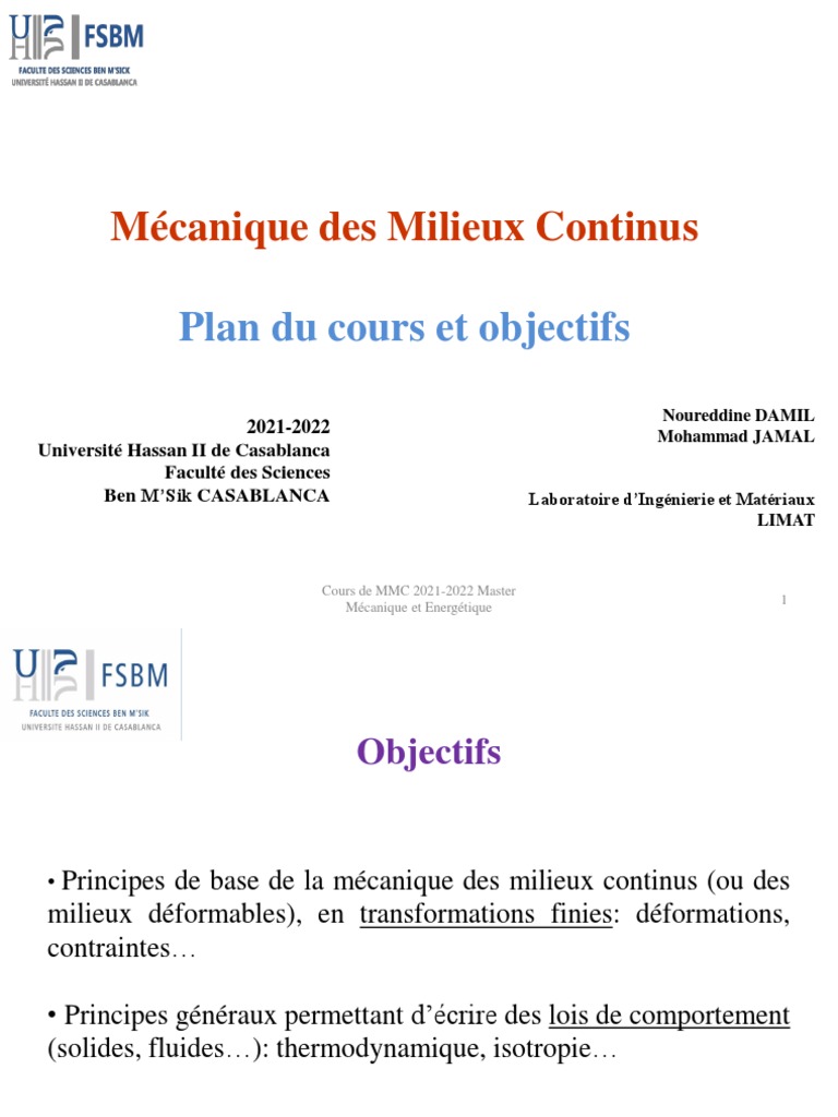 Cours de Mécanique des Milieux Continus | PDF | Mécanique des milieux ...