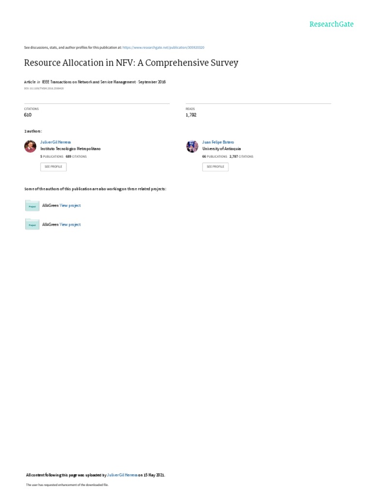 Resource Allocation in NFV A Comprehensive Survey | PDF | Computer Network | Virtualization