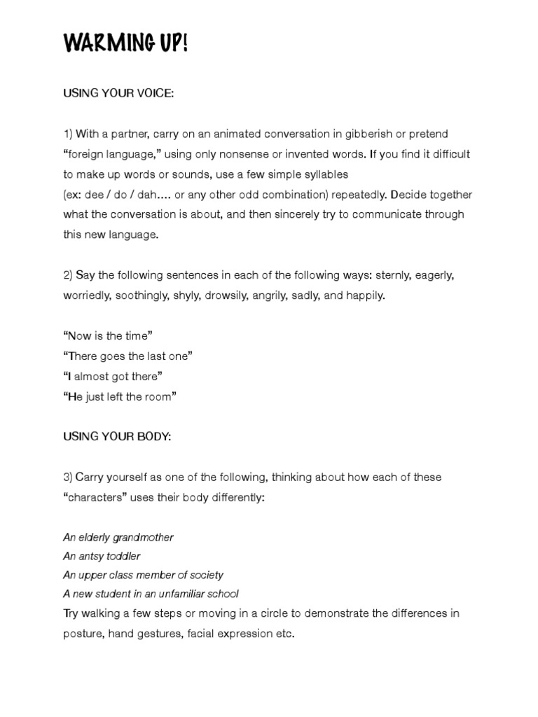 Warm Up Activity Pdf