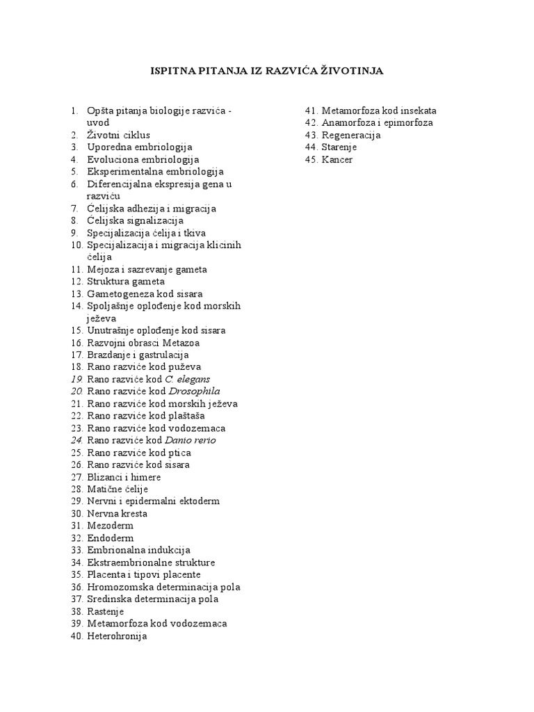 Ispitna Pitanja Razviće | PDF