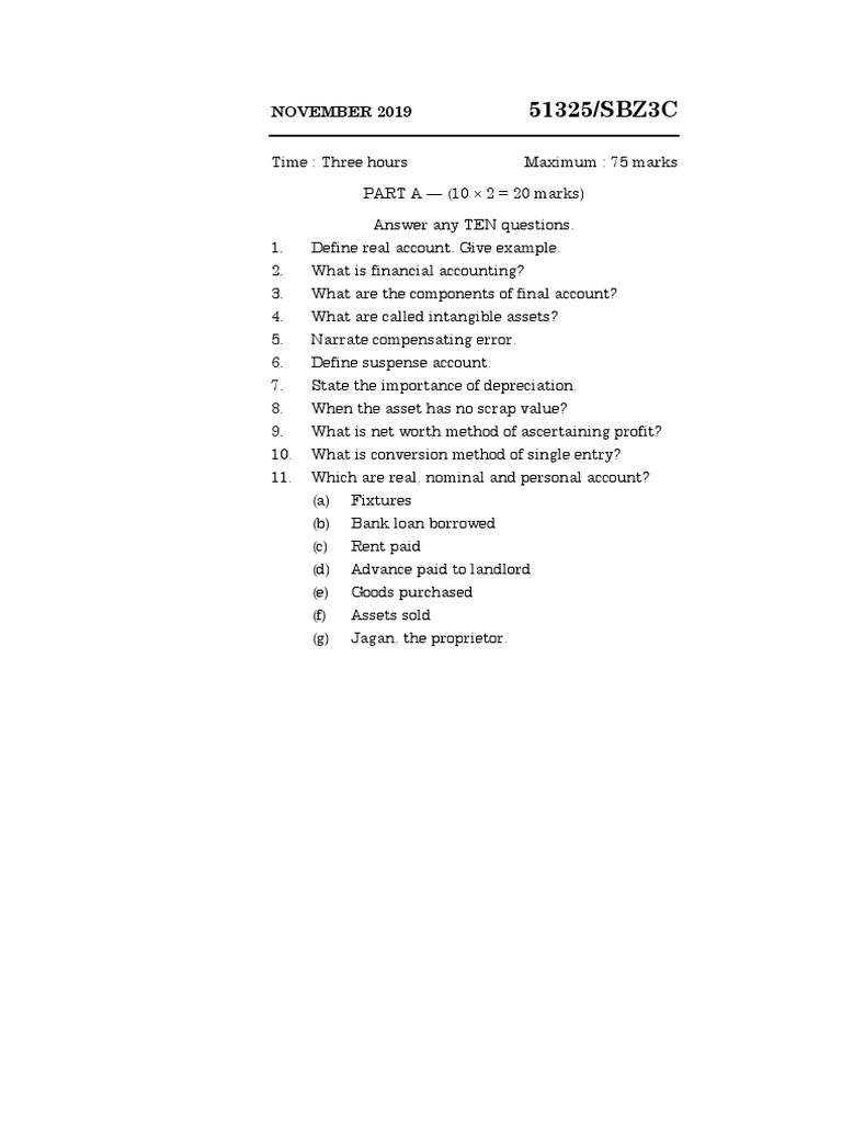 Financial Accounts Questoin Paper UNOM 2019 | PDF | Debits And Credits ...