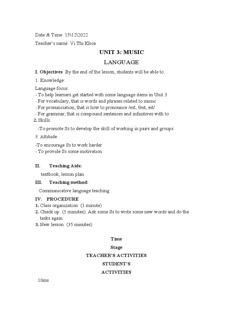 Lesson 3 Music | PDF | Word | Language Education