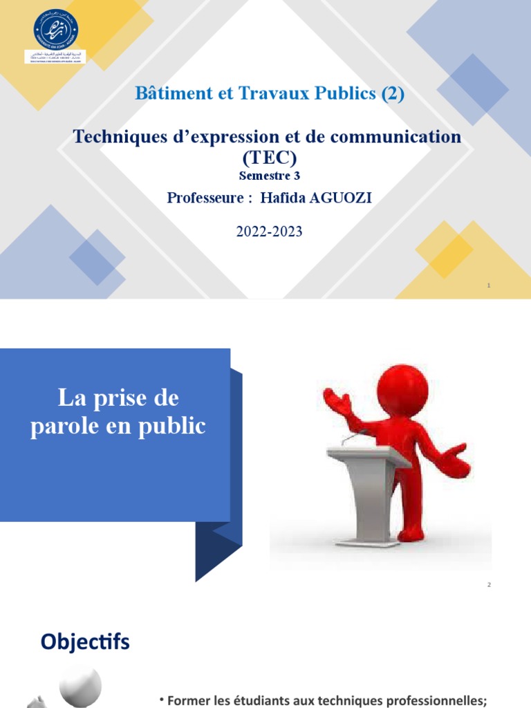 Prise de Parole en Public BTP2 | PDF | la communication | Sourire