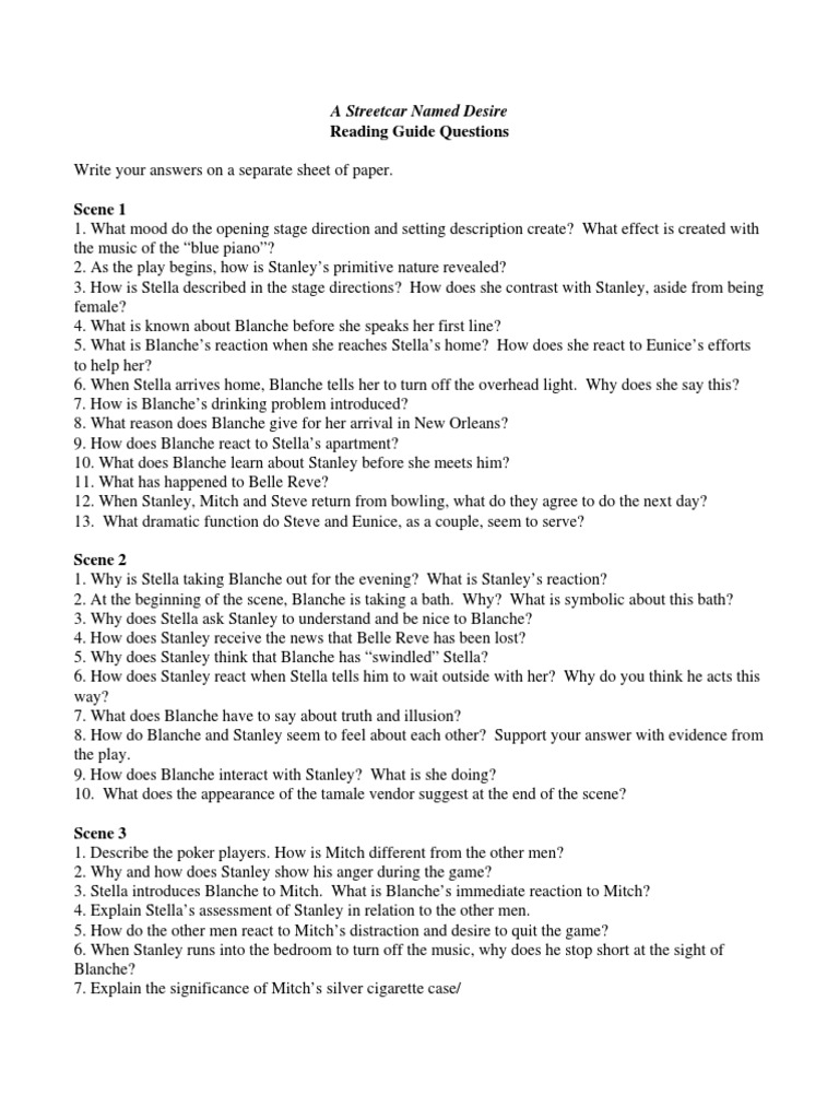 A Streetcar Named Desire Study Guide | PDF