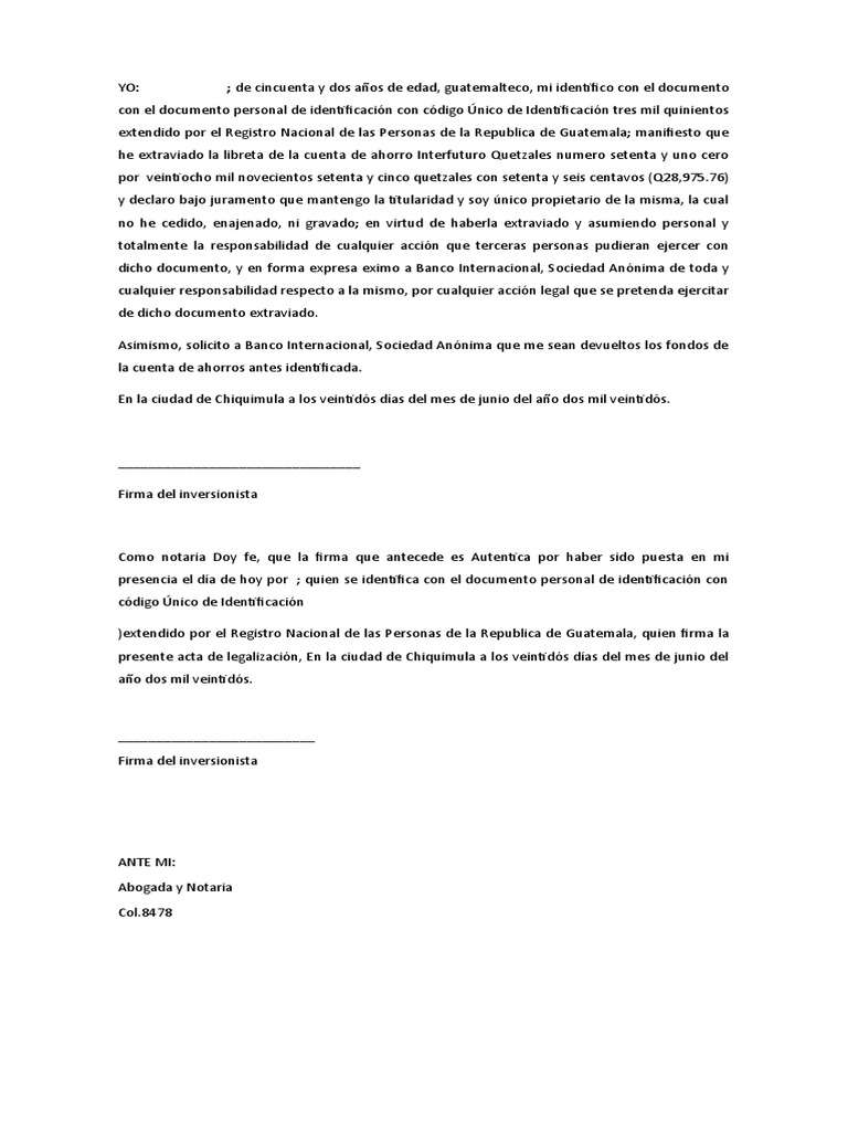 Acta Por Perdida de Tarjeta 3 | PDF