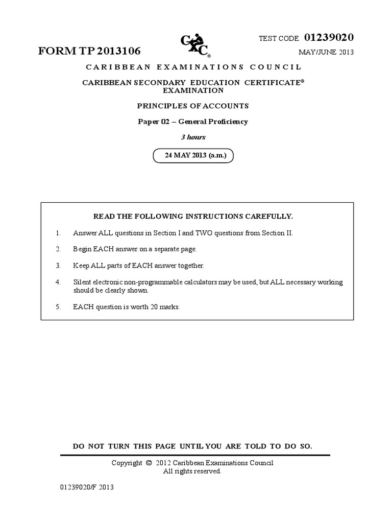 CSEC POA June 2013 | PDF | Debits And Credits | Cheque