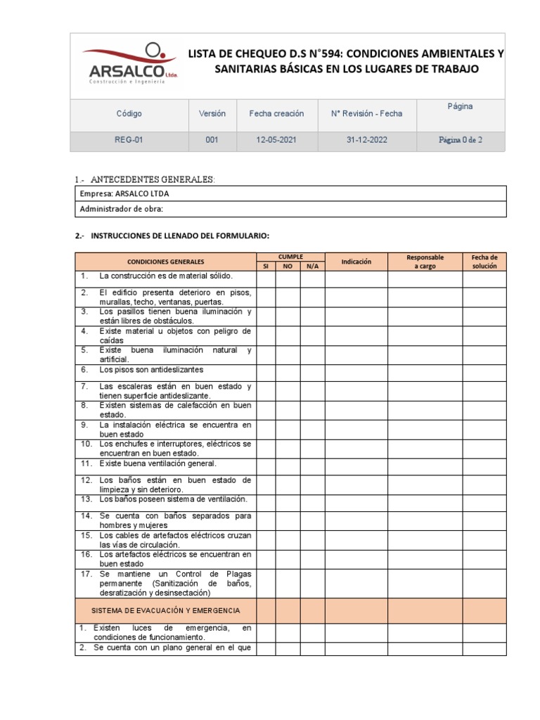 Lista Chequeo Basica | PDF