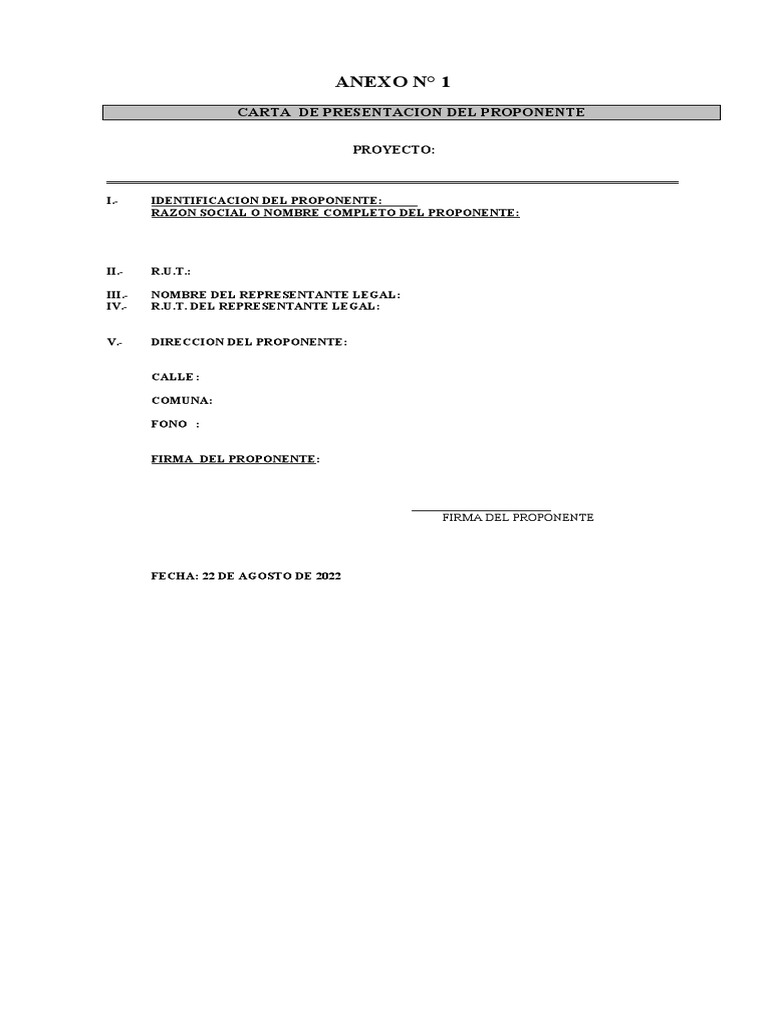 Anexo N°1 Carta Presentacion | PDF