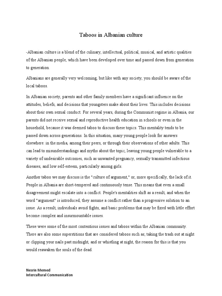 Taboos in Albanian Culture | PDF