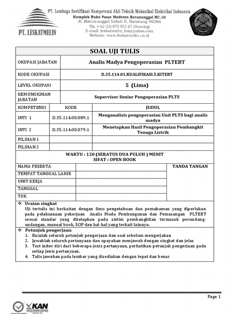 SOAL ESAI - LEVEL 5 Pengoperasian PLTS | PDF | Teknologi & Rekayasa