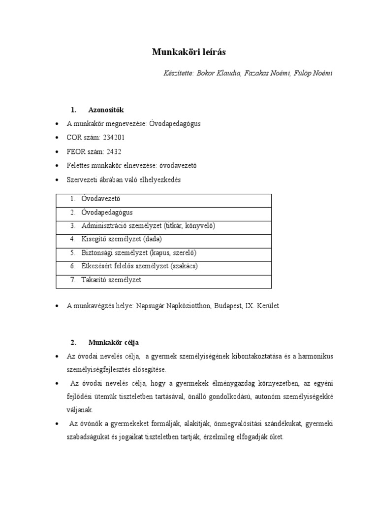 Munkaköri Leírás | PDF