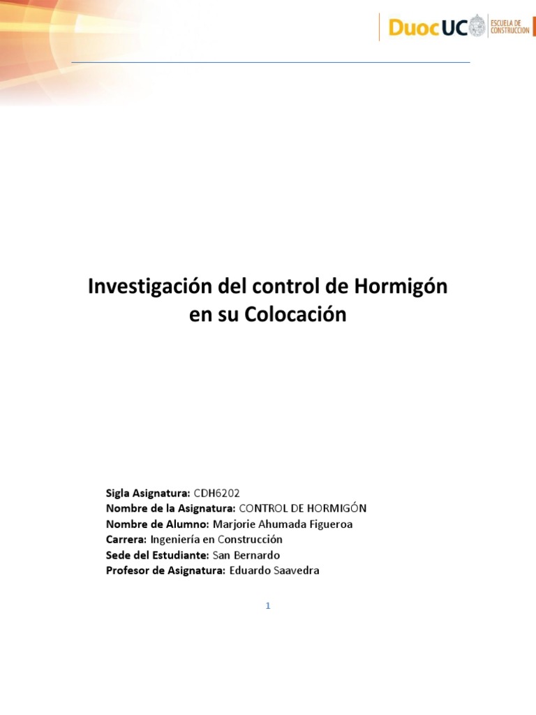Informe Control de Hormigon | PDF | Hormigón | Cemento