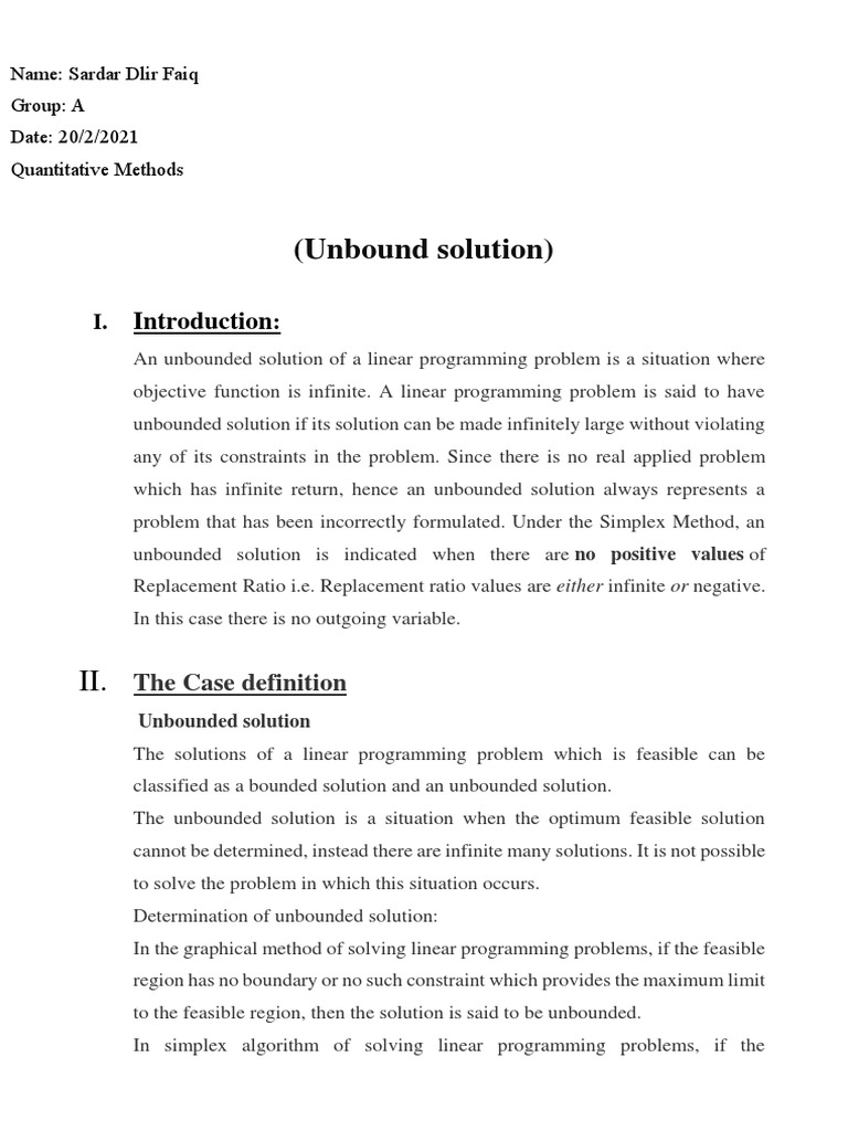 Unbound Solution | PDF | Linear Programming | Mathematical Optimization