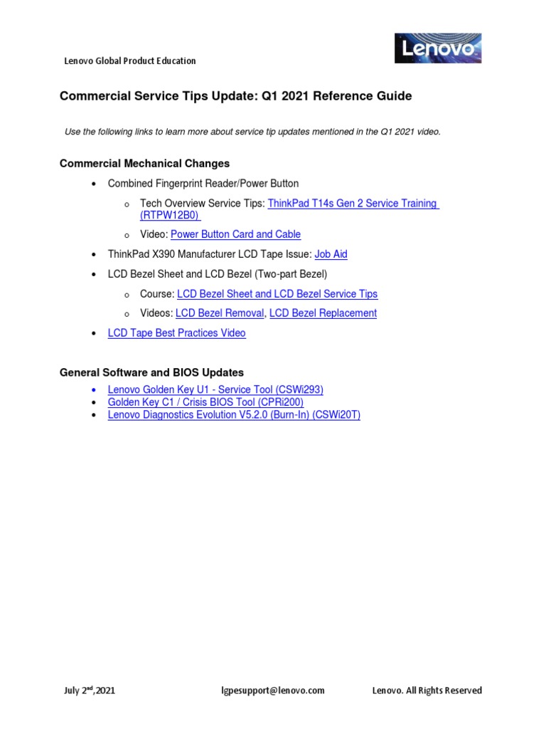 Lenovo Service Tips for Technicians | PDF