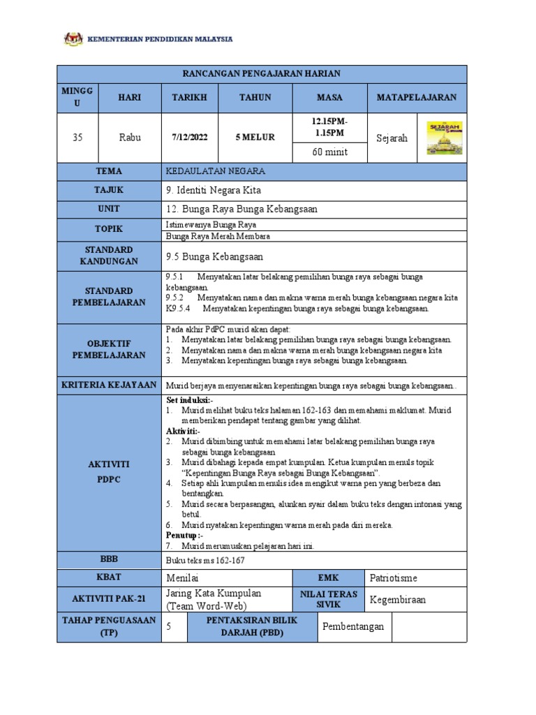 RPH 35 Sejarah T5 | PDF