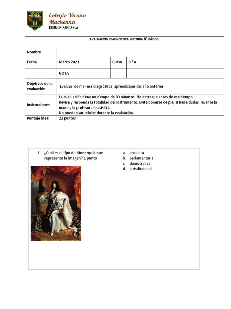 8° Historia Prueba Diagnostico 2023 | PDF | imperio Romano | Período ...