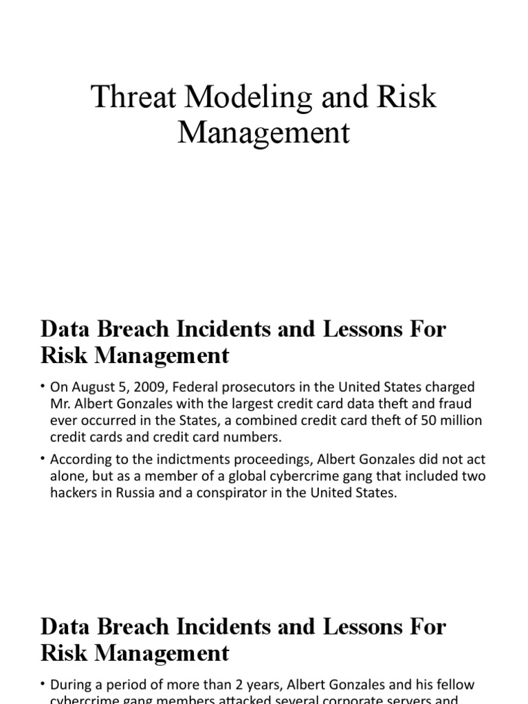 4.1 Threat Modeling and Risk Management | PDF | Threat (Computer) | Vulnerability (Computing)