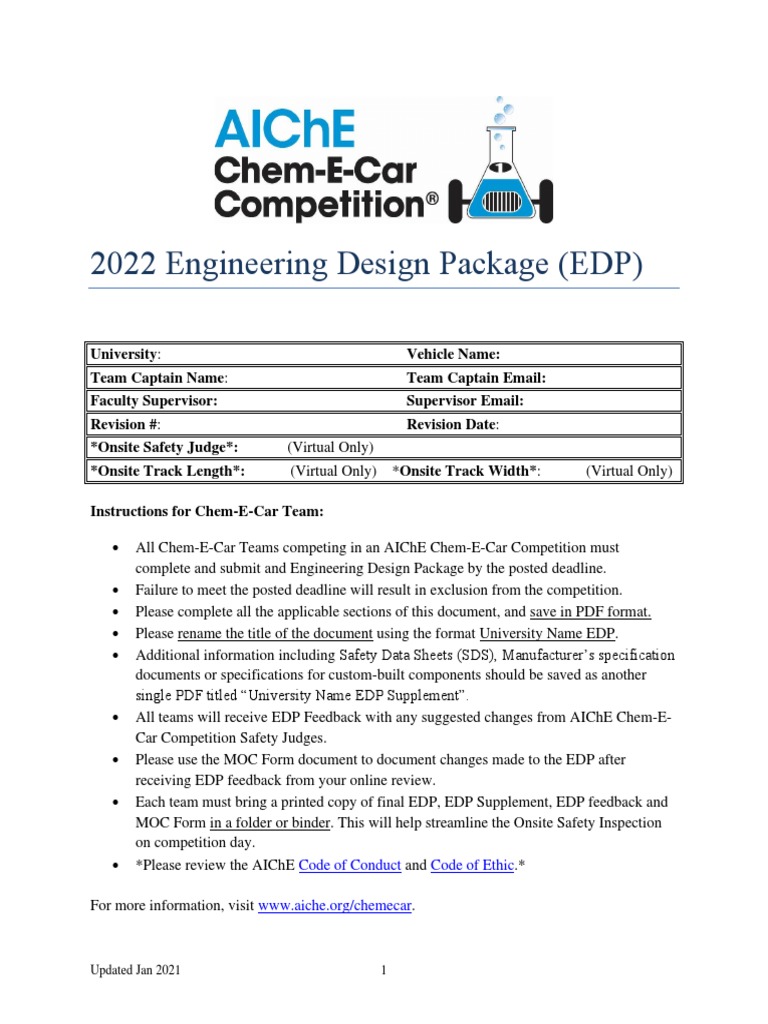 2022 Chem-E-Car Edp Template 0 | PDF | Chemical Reactions | Personal ...