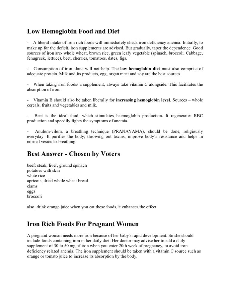 Iron-Rich Foods for Low Hemoglobin | PDF | Dietary Fiber | Diet & Nutrition