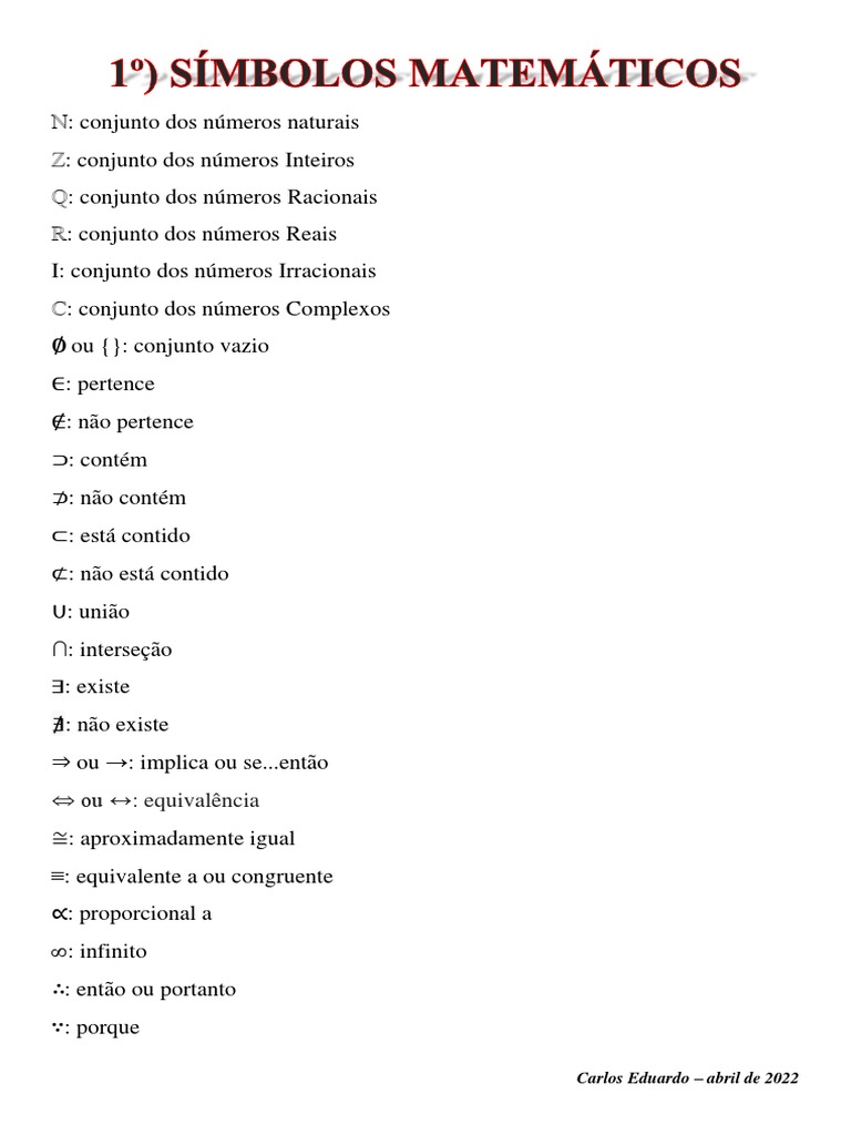 Tabela de Símbolos Matemáticos | PDF