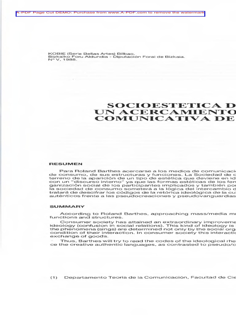 sOCIOESTETICA DE LO VEROSIMIL - UN ACERCAMIENTO A LA Semiologia Barthes ...