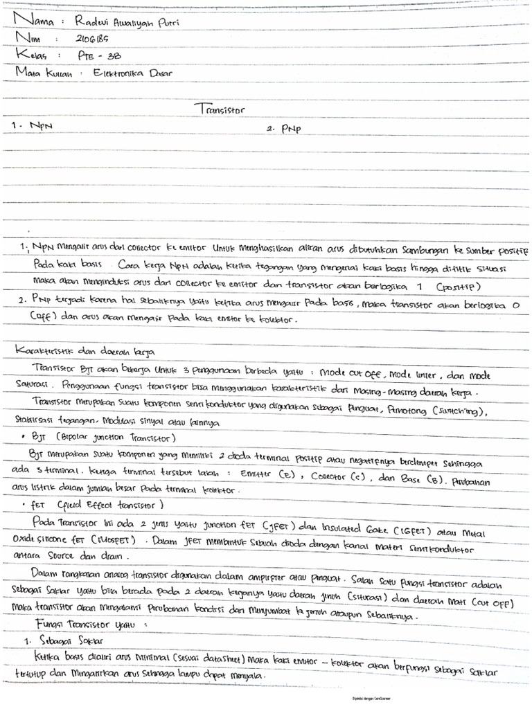 Radevi Awaliyah Putri - PTE 3B - Transistor | PDF