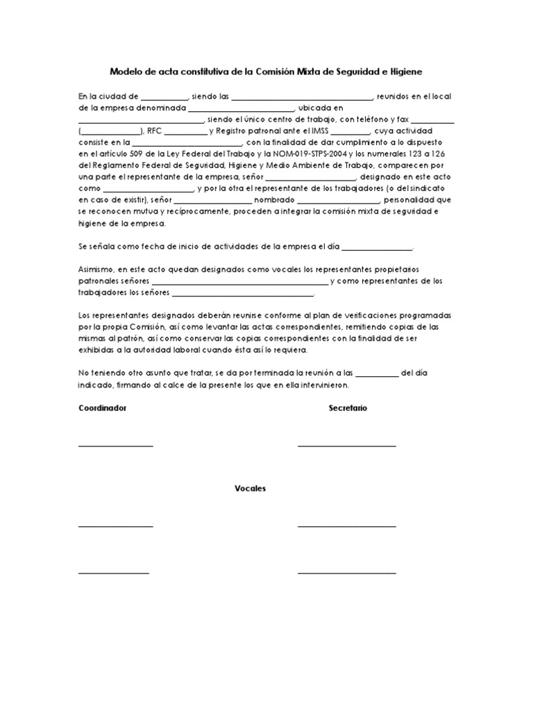 Acta Constitutiva de La Comisin Mixta de Seguridad e Higiene | PDF