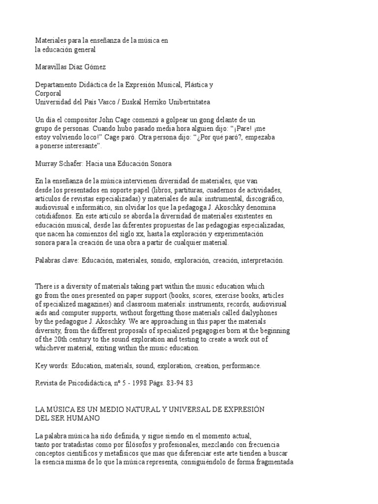 Materiales Didácticos en Educación Musical | PDF | Método de enseñanza ...