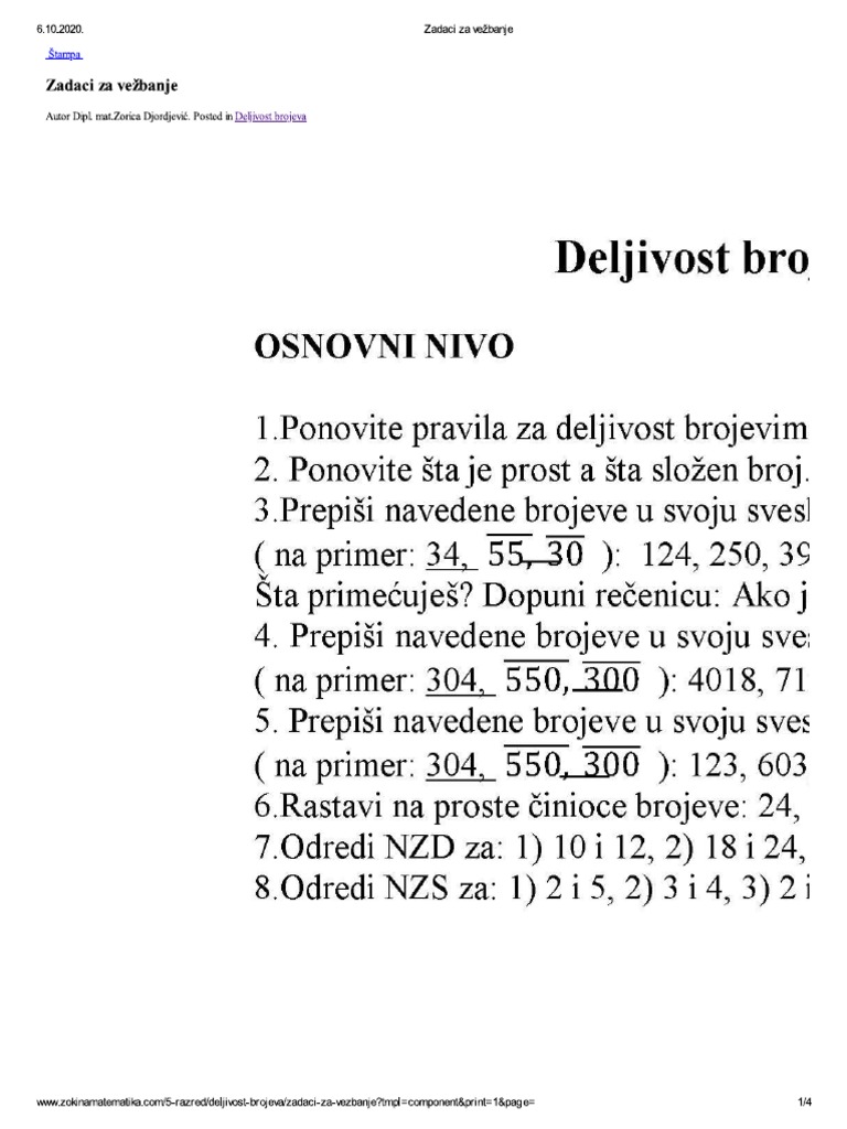 Deljivost Brojeva Zadaci | PDF