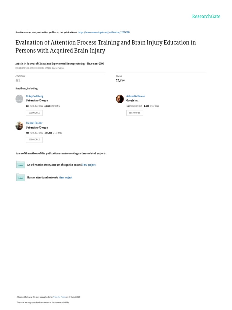 Attention Process Training | PDF | Attention | Executive Functions