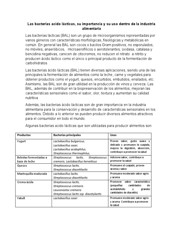 Las Bacterias Acido Lácticas | PDF | Yogur | Alimentos