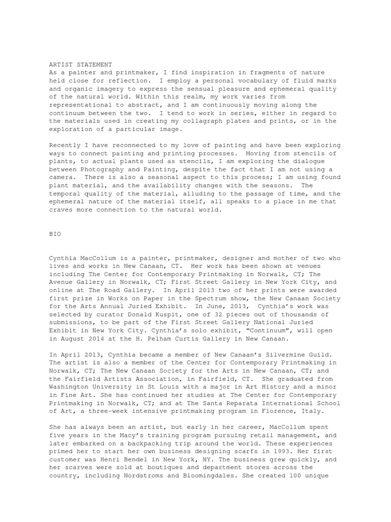 Painter Artist Statement | PDF | Paintings | Printmaking