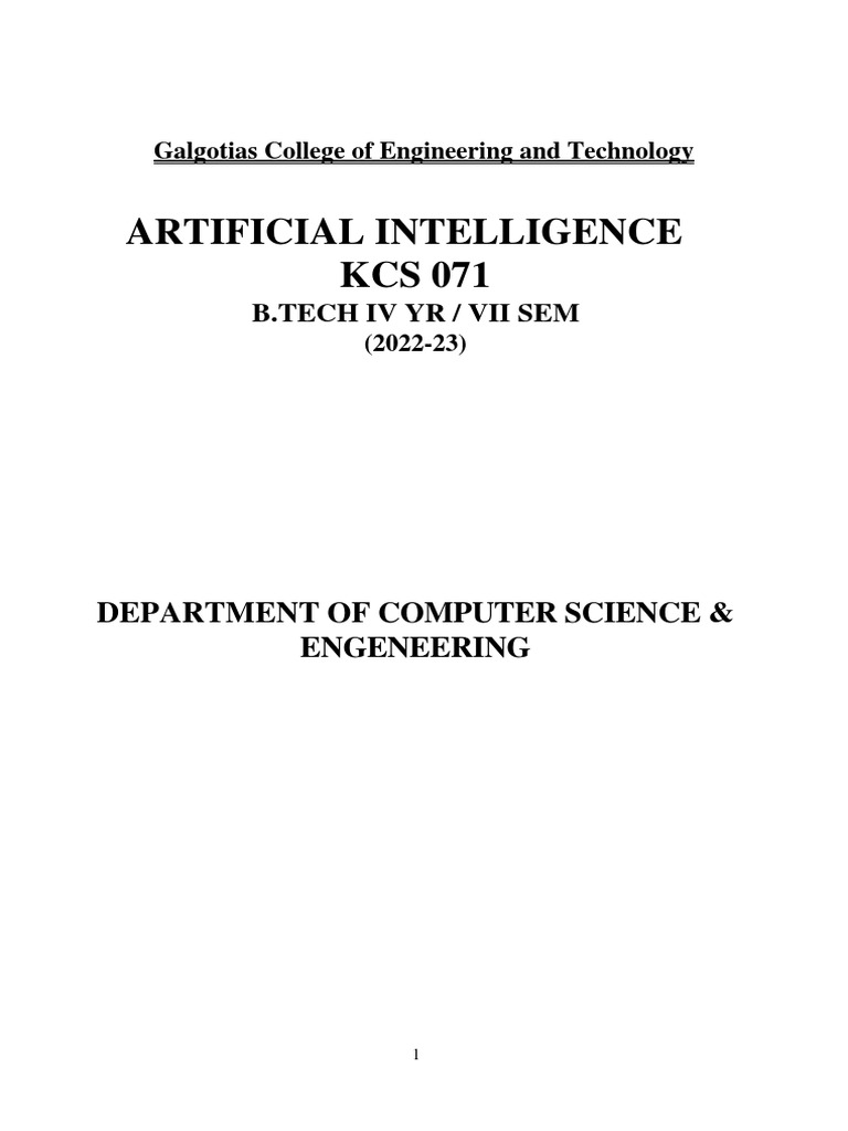 Unit I-AI-KCS071 | PDF | Artificial Intelligence | Intelligence (AI) & Semantics