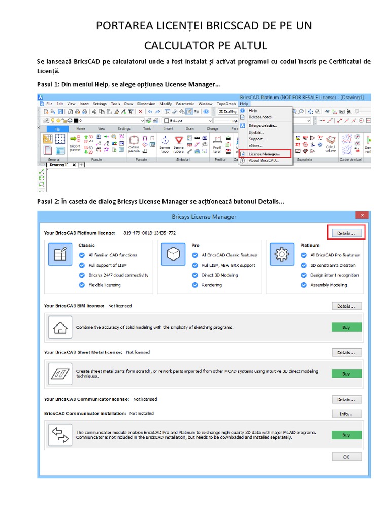 Portarea Licentei BricsCAD | PDF