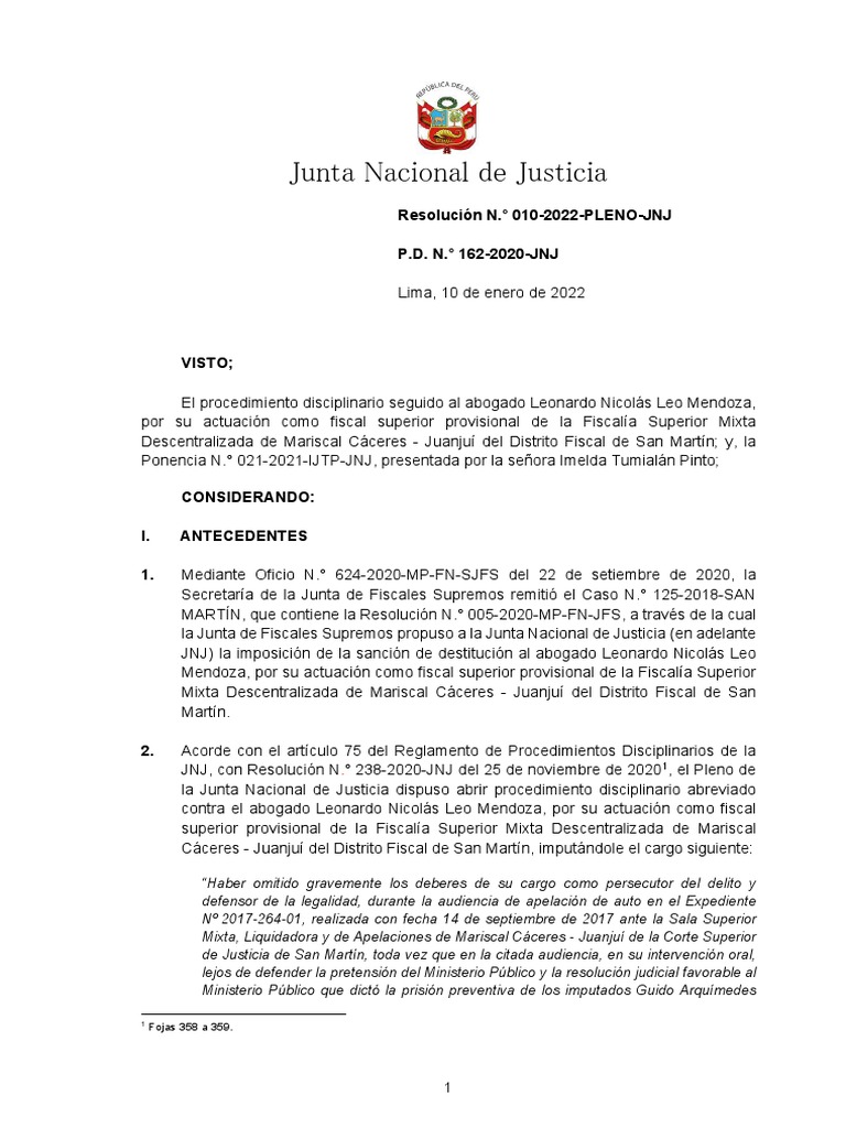Resolución N.° 010-2022-PLENO-JNJ PONDERACION | PDF | Debido al proceso ...