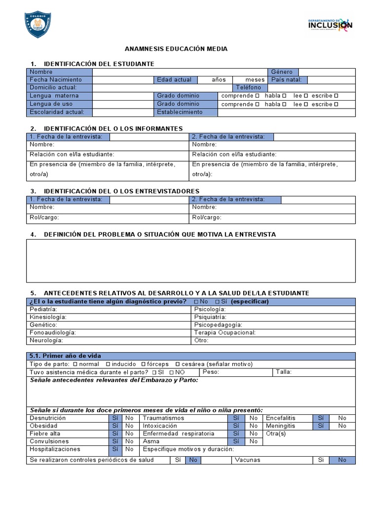 Anamnesis Educación Media | PDF | Parto | Especialidades Medicas
