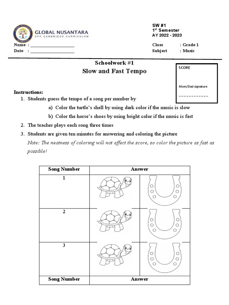 Schoolwork #1 Slow and Fast Tempo | PDF
