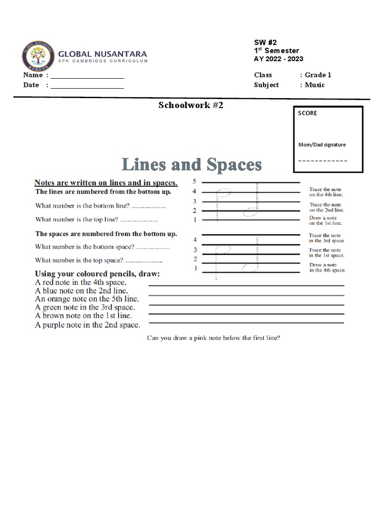 Schoolwork #2 Lines and Spaces | PDF
