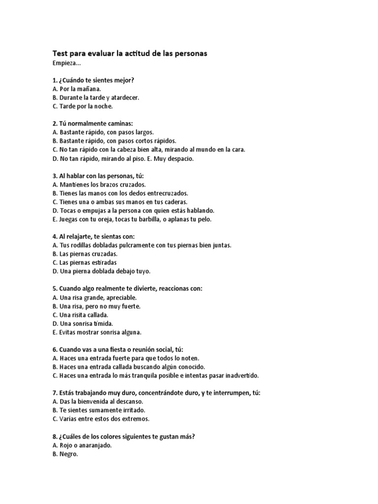 Test para Evaluar La Actitud de Las Personas | PDF