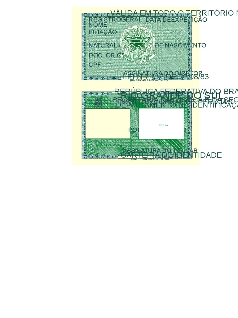 Modelo de RG Frente e Verso Brasil | PDF | Política | Ciências Sociais