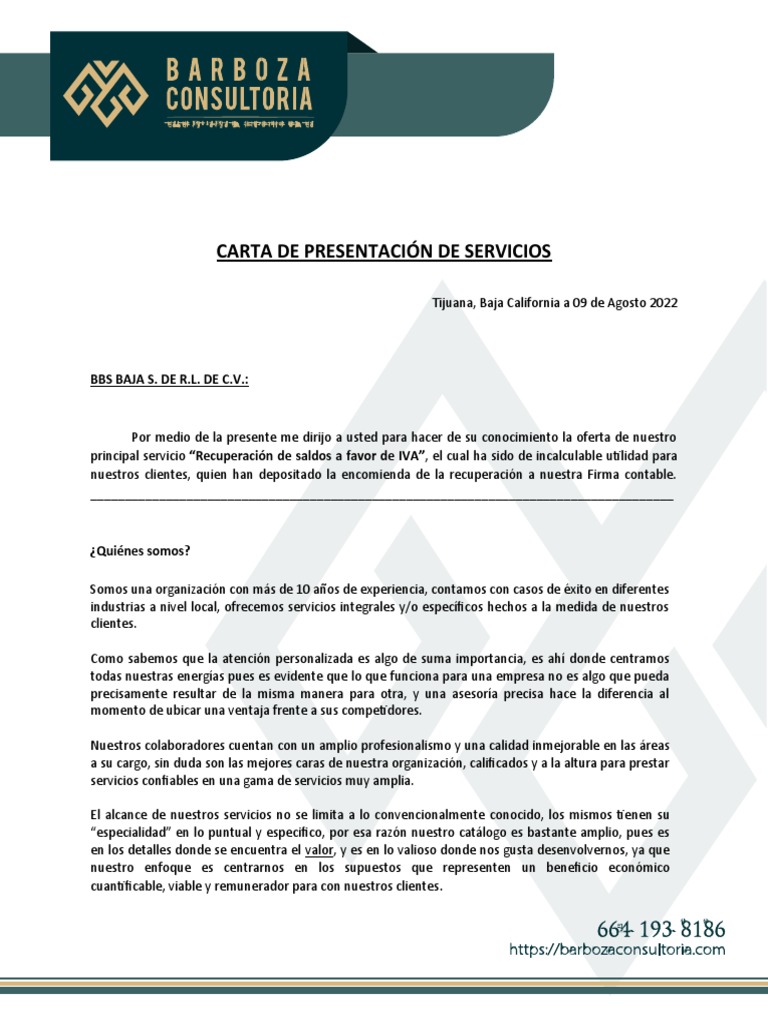 Carta de Presentacion de Servicios | PDF | Contabilidad | Impuestos