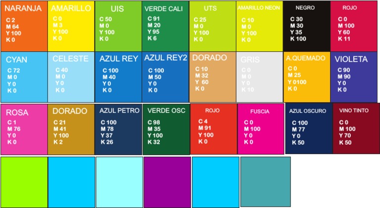 Colores de impresión y sus valores CMYK | PDF