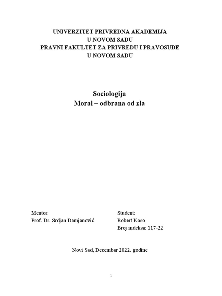 Seminarski Rad - Sociologija Moral | PDF