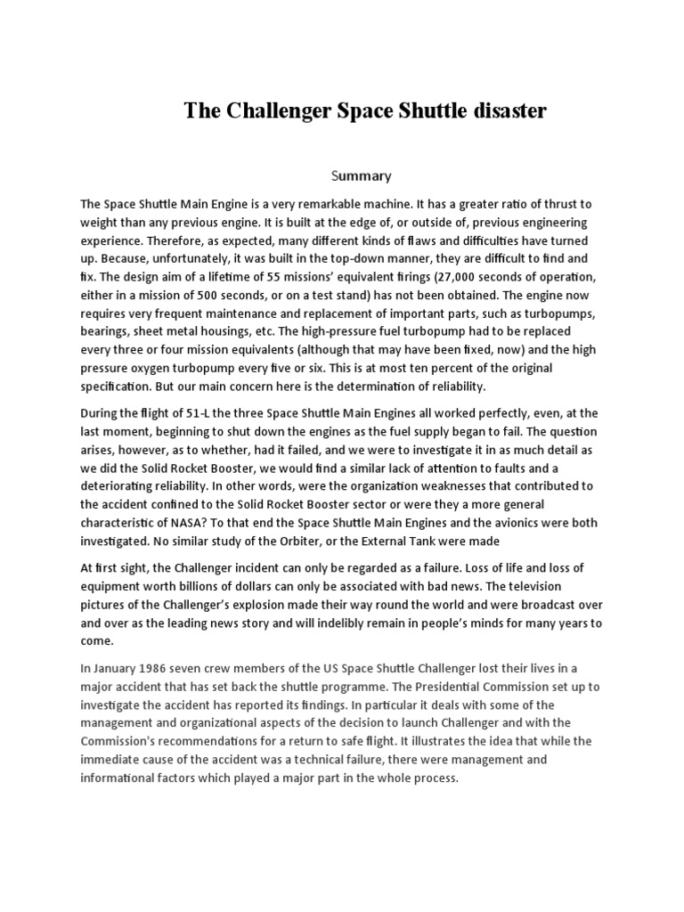 The Challenger Space Shuttle Disaster | PDF | Space Shuttle Challenger ...