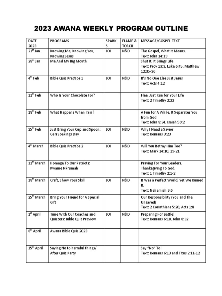 2023 Awana Programs | PDF | Jesus | Acts Of The Apostles