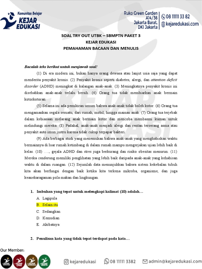 Soal TO UTBK P3 - TPS - PBM | PDF