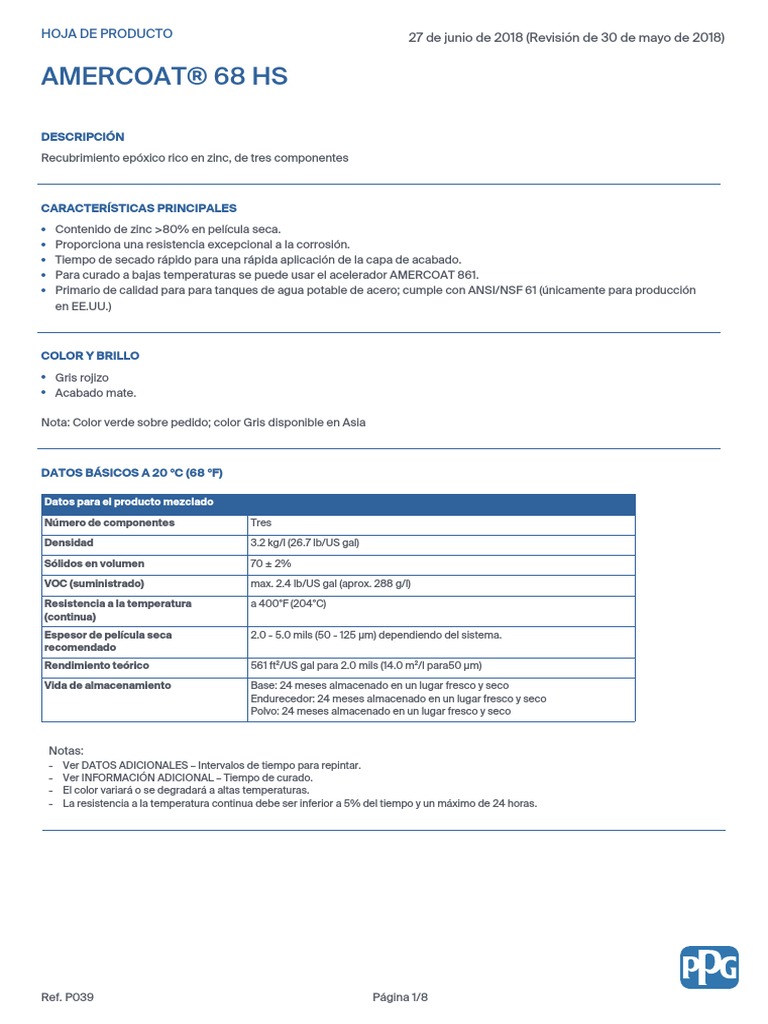 Amercoat-68-HS Epóxico Rico en Zinc 3 Comp Comex | PDF | Cepillo | Epoxy